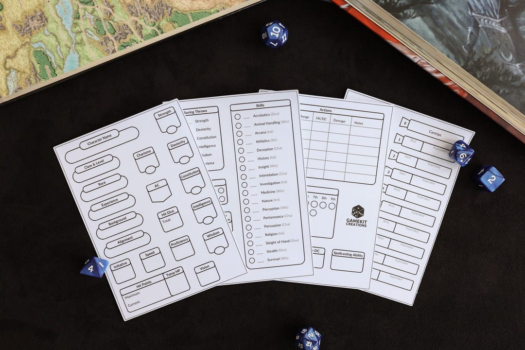 Character Sheet Stickers for Player Journals Monochrome, RPG 5E ...
