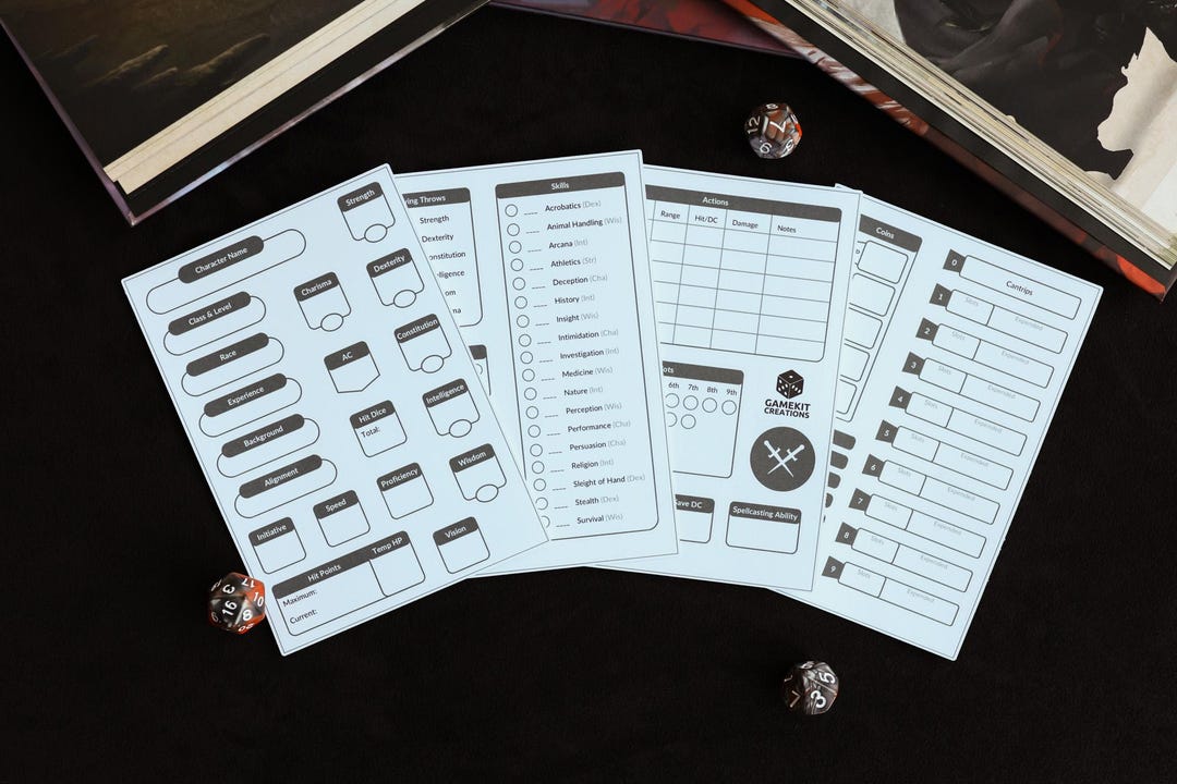 Character Sheet Stickers for Player Journals Rogue Grey, RPG 5E ...