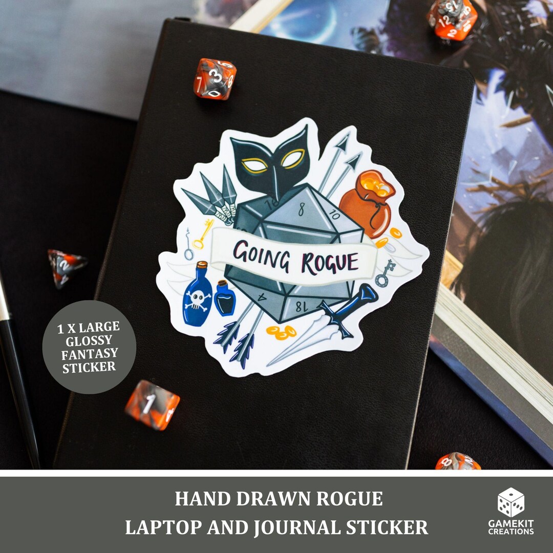Rogue Hand Drawn Laptop and Journal Class Sticker - Individual Large ...