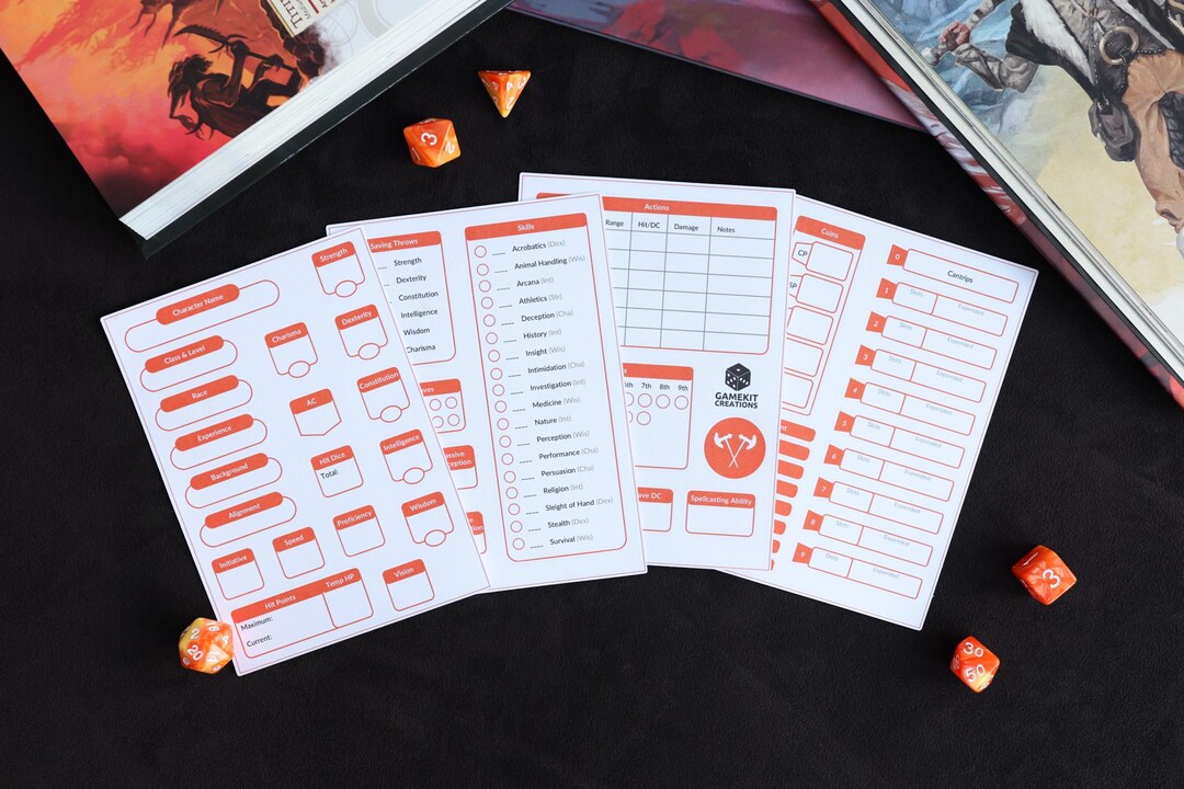 Barbarian Orange RPG 5E Character Sheet Stickers for Player Journals ...