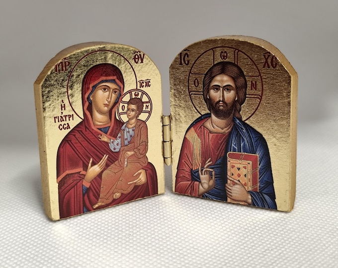 Orthodox Pocket Diptych Icon: Virgin Mary & Christ, Small Folding ...