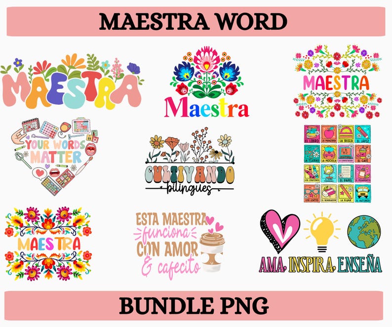 Maestra PNG Bundle, Retro Maestra Word Png, Teacher Life, Teach Love ...