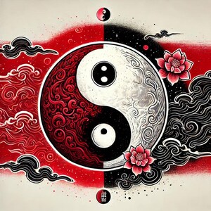 Yin Yang Moon | Printable | Digital Art | Black & Red | Mythic | Symbol ...