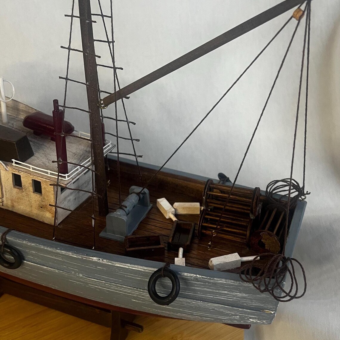 BOAT Model / Wooden Miniature Fishing Boat With Paddles / Vintage Art ...