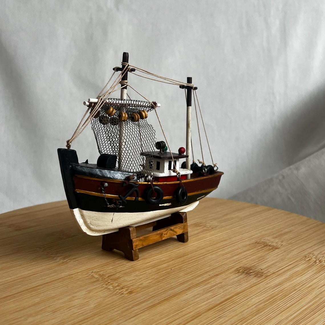 BOAT MINIATURE Model / Wooden Mini Boat With Sails / Vintage Art ...