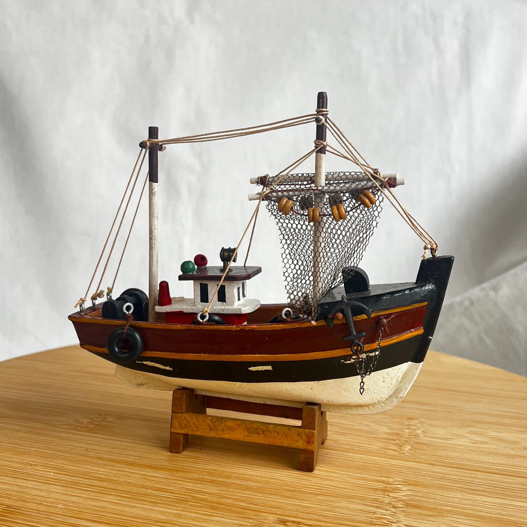 BOAT MINIATURE Model / Wooden Mini Boat With Sails / Vintage Art ...