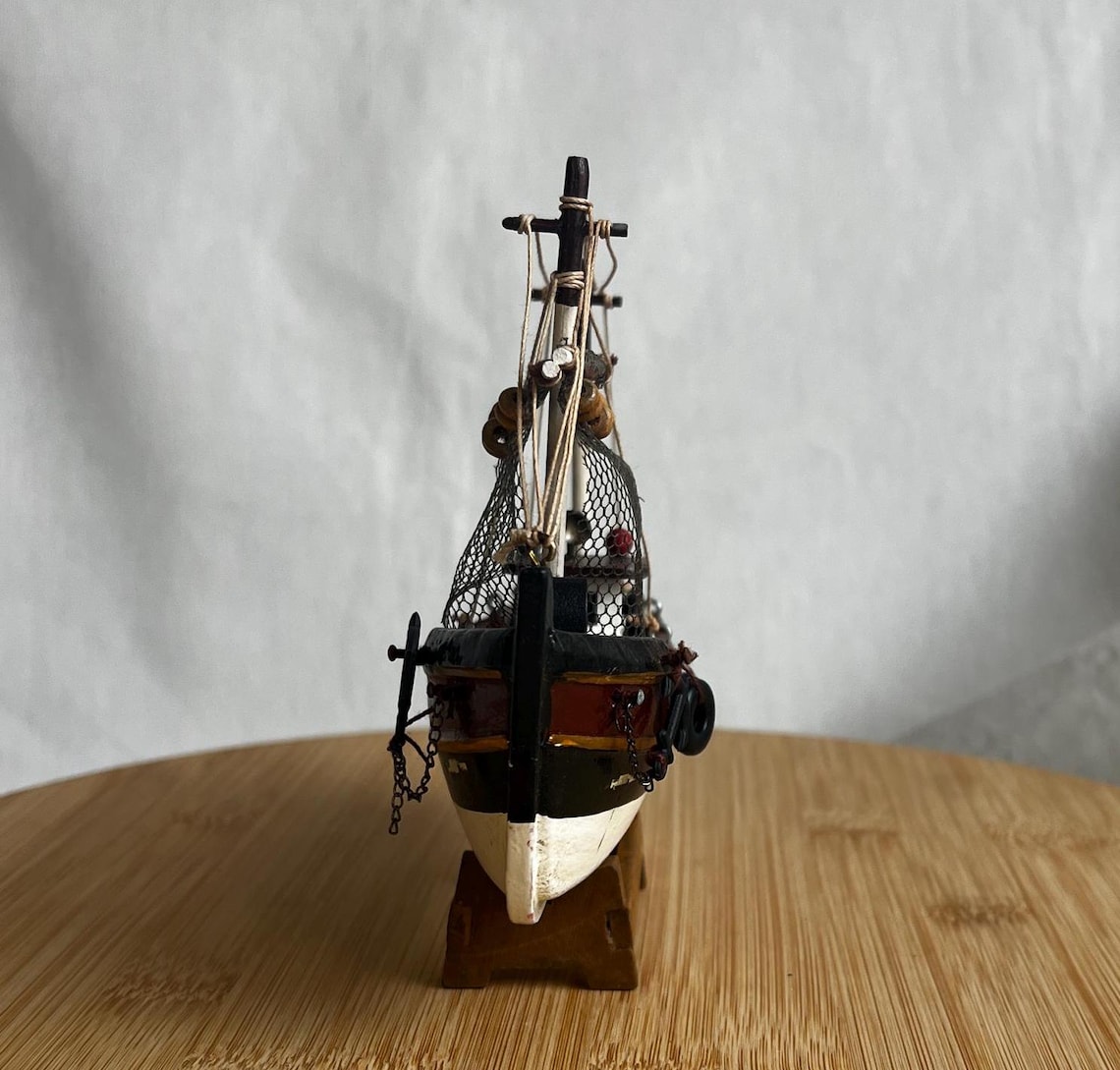 BOAT MINIATURE Model / Wooden Mini Boat With Sails / Vintage Art ...