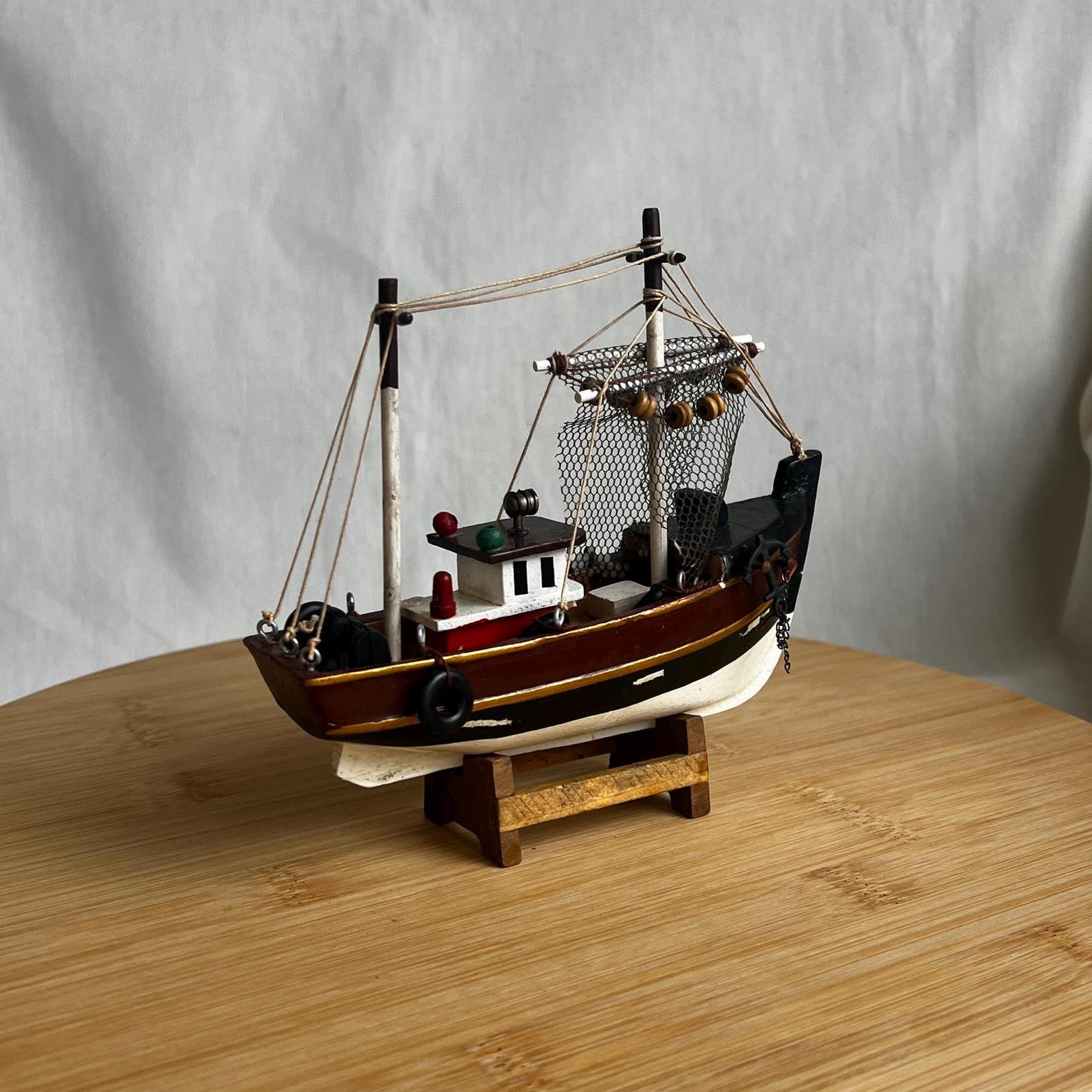BOAT MINIATURE Model / Wooden Mini Boat With Sails / Vintage Art ...