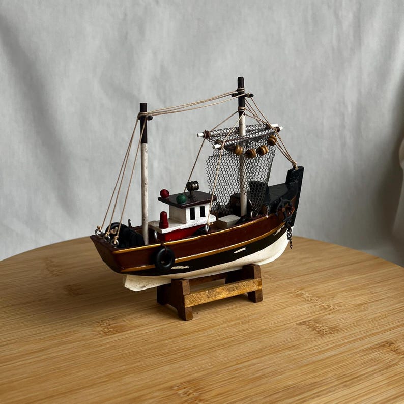 BOAT MINIATURE Model / Wooden Mini Boat With Sails / Vintage Art ...