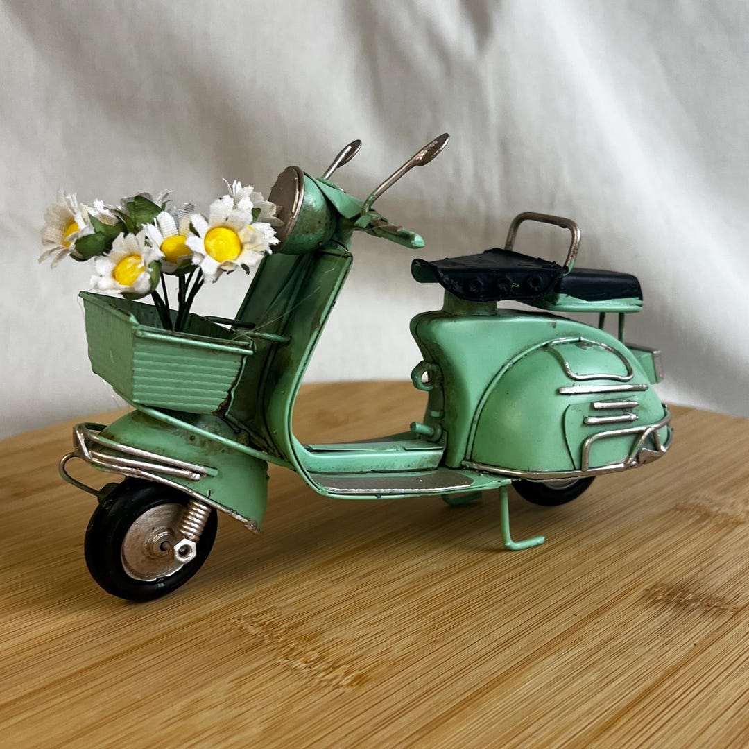 VESPA TEAL With Basket Ornament / Scooter Metal Model With Flowers ...