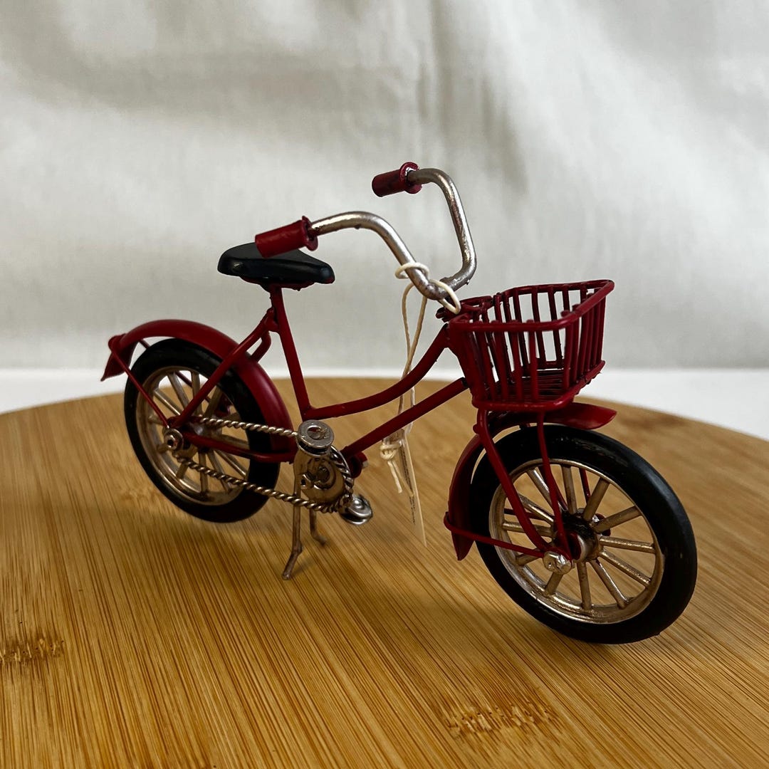 BICYCLE RED With Basket Decoration / Old Bike Model / Vintage Metal Toy ...