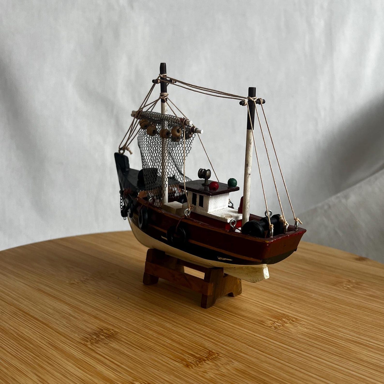 BOAT MINIATURE Model / Wooden Mini Boat With Sails / Vintage Art ...