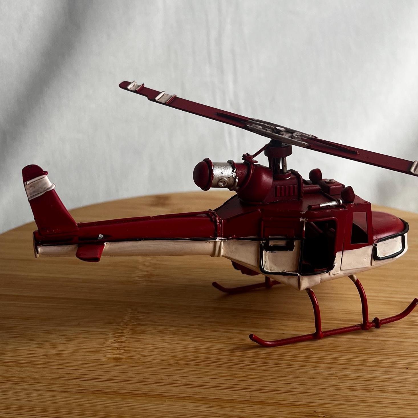 VINTAGE RED HELICOPTER Replica / Old Classic Metal Model / Plane Toy ...