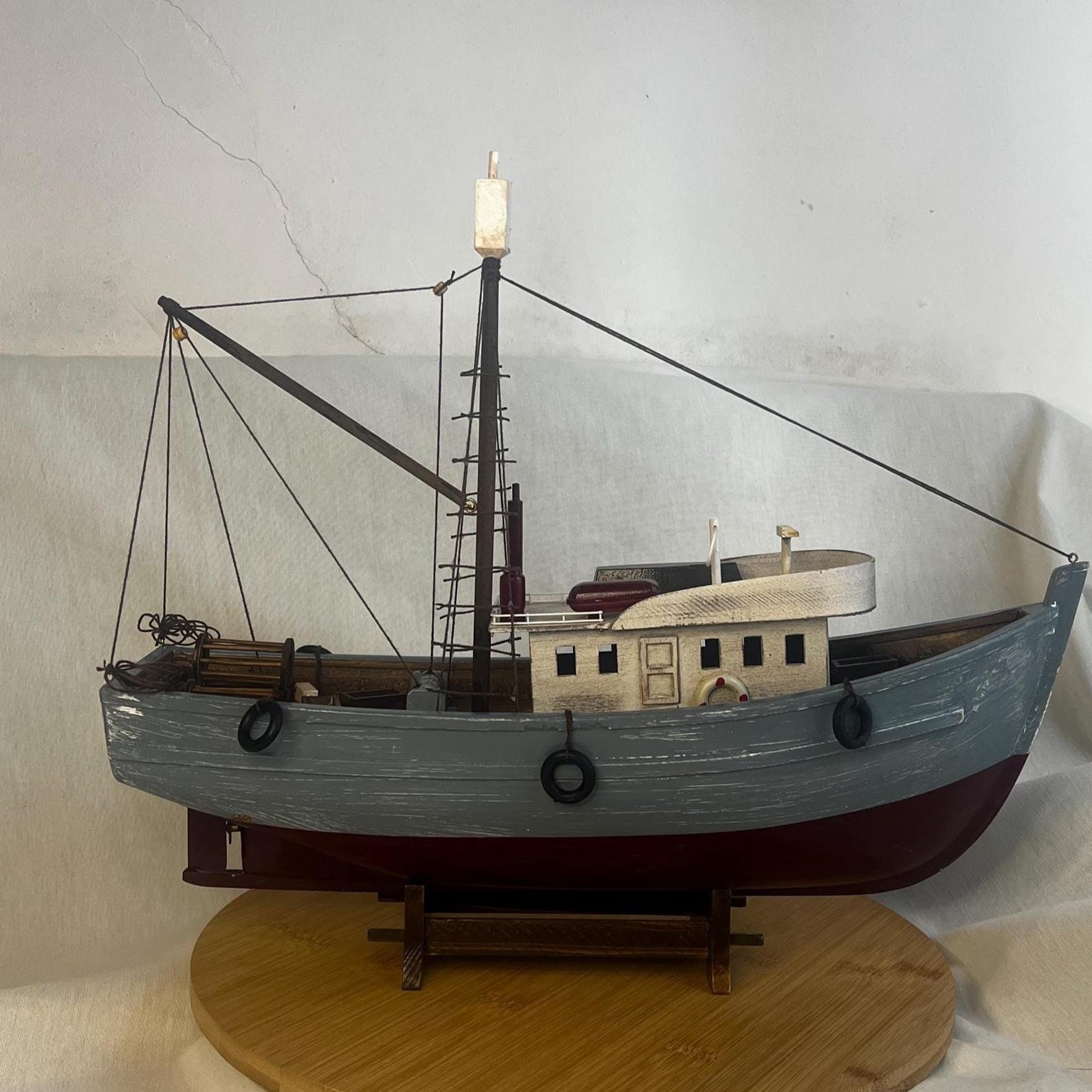 BOAT Model / Wooden Miniature Fishing Boat With Paddles / Vintage Art ...