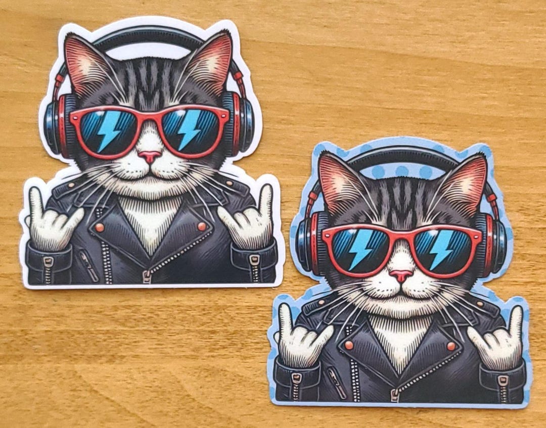 Cool Cat, Cool Kitty, Rockin' Cat Sticker, Cute Cat Sticker, Waterproof ...