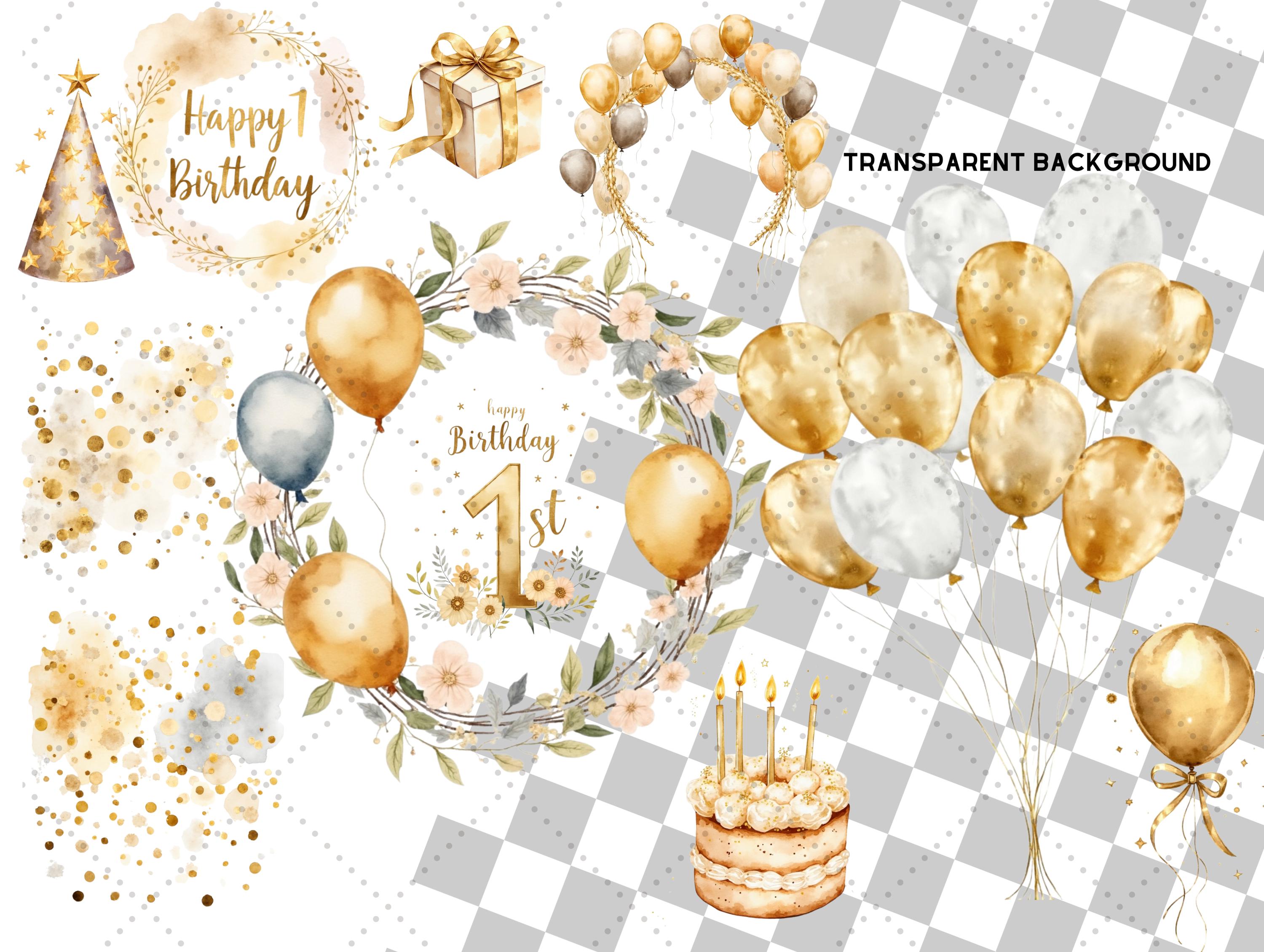 Gold Balloon Letters & Numbers Clipart – Party Decorations PNG, Foil ...