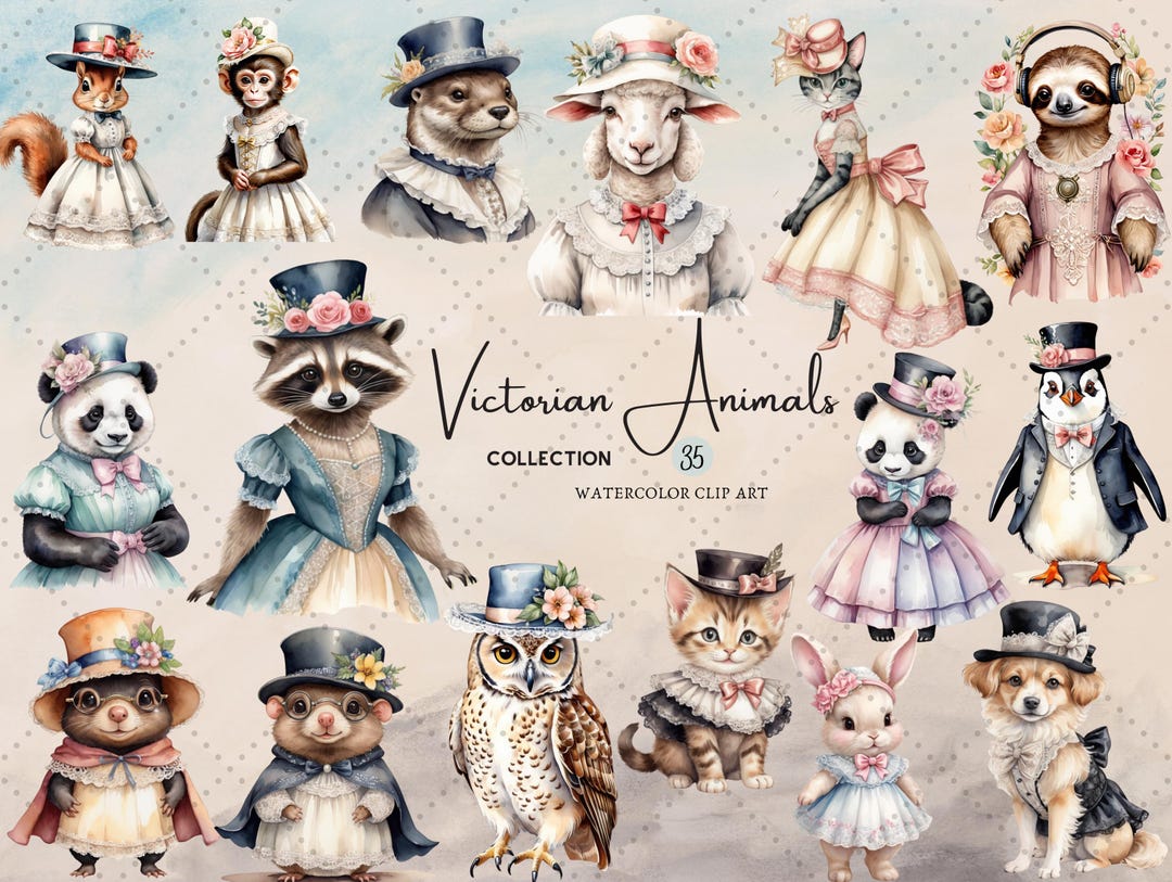 Victorian Animals Clipart,vintage Watercolor Clip Art, Vintage Animals ...