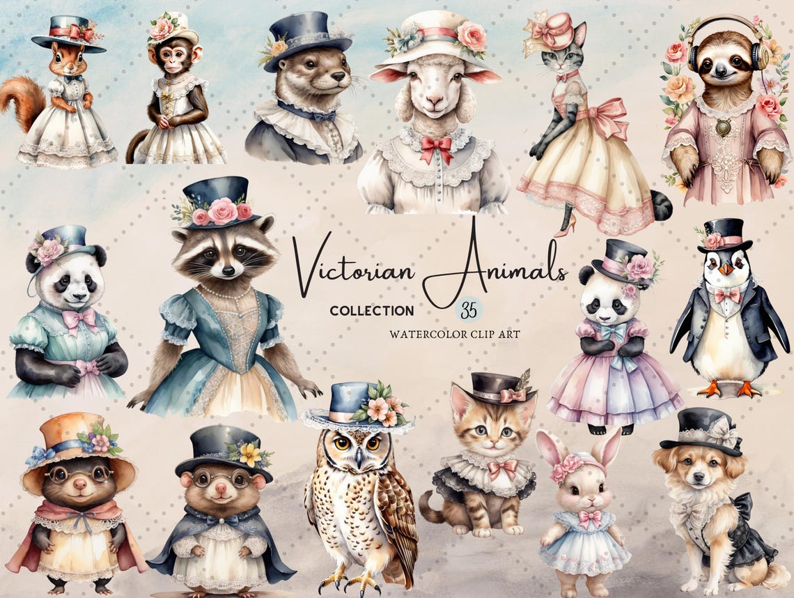 Victorian Animals Clipart,vintage Watercolor Clip Art, Vintage Animals ...