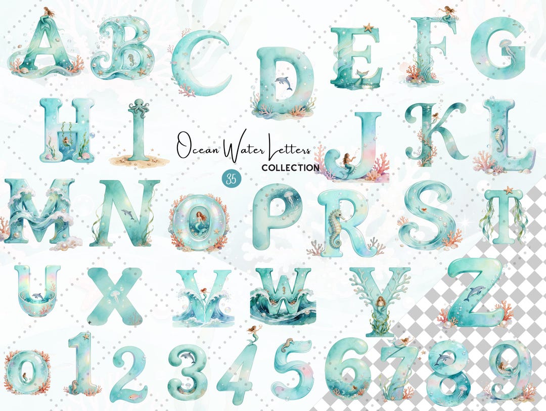 Blue Underwater Alphabet Clipart, Ocean Water Letters, Sea Theme ABC ...