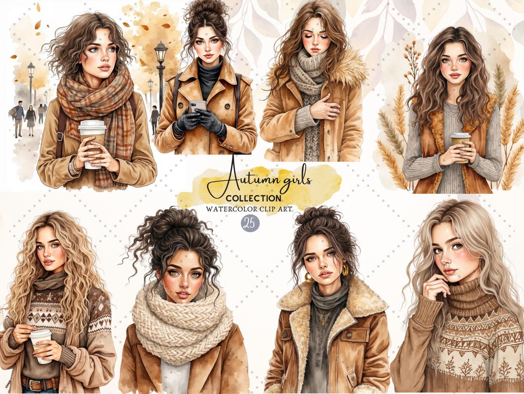 Autumn Girls Clipart Set | Cozy Fall Fashion Illustrations | Cute ...