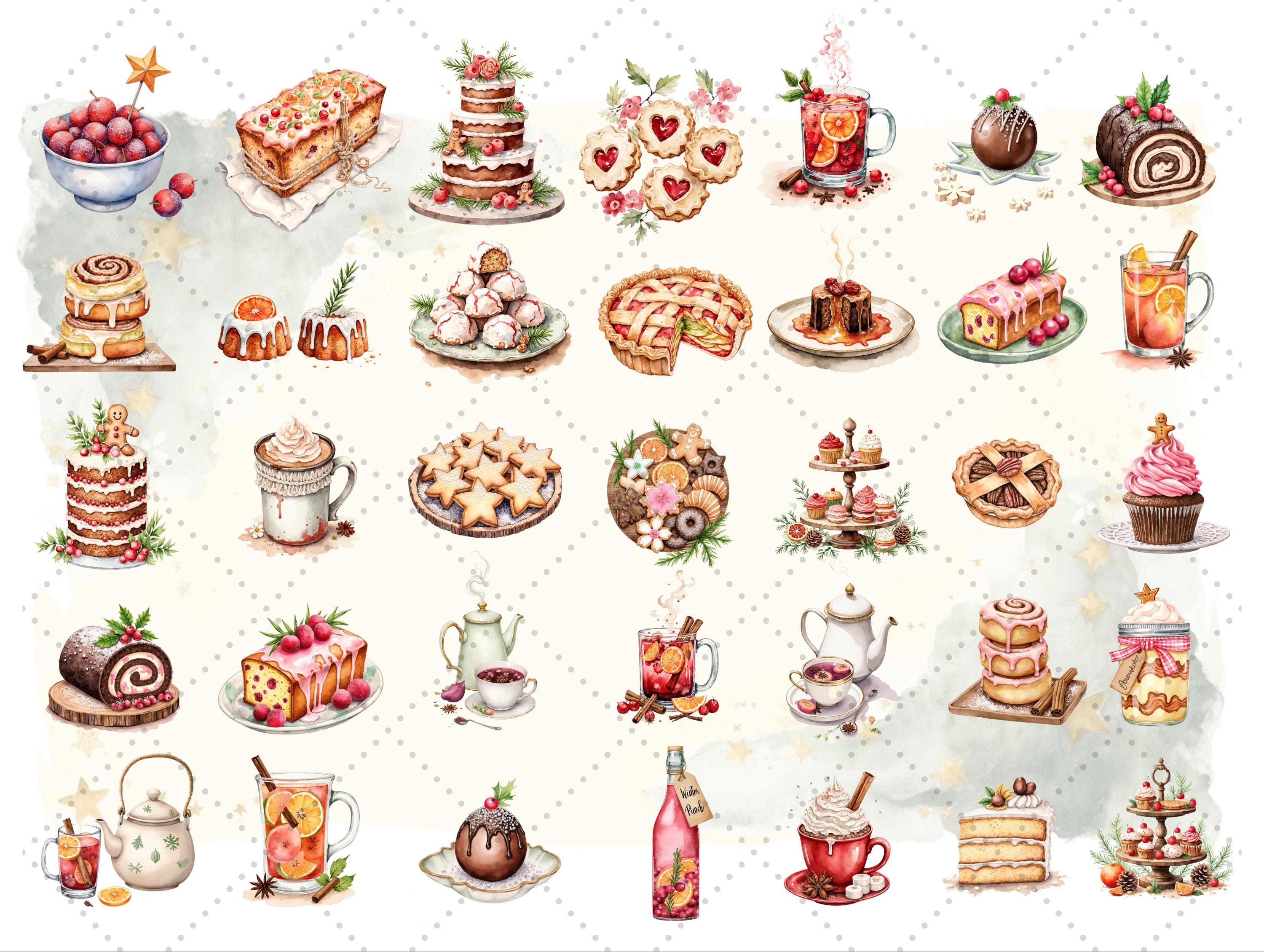 Winter Dessert Bar Clipart Bundle Cozy Holiday Treats PNG Set With Hot ...