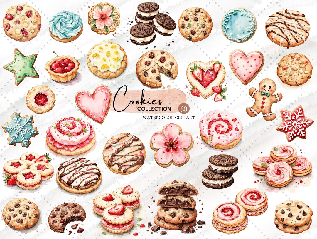 Cookie Clipart Bundle Cute Handdrawn Cookies PNG Set With Chocolate ...