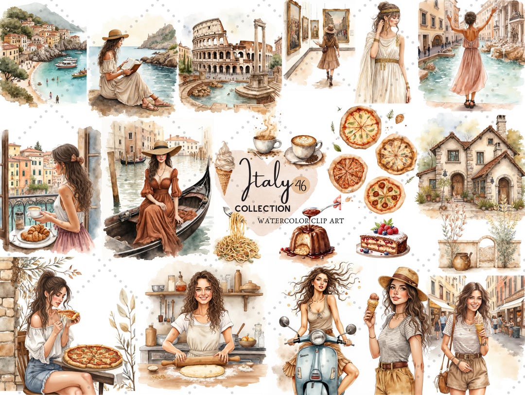 Italy Travel Clipart,italian Watercolor Summer,46 Png,vacation Clipart ...