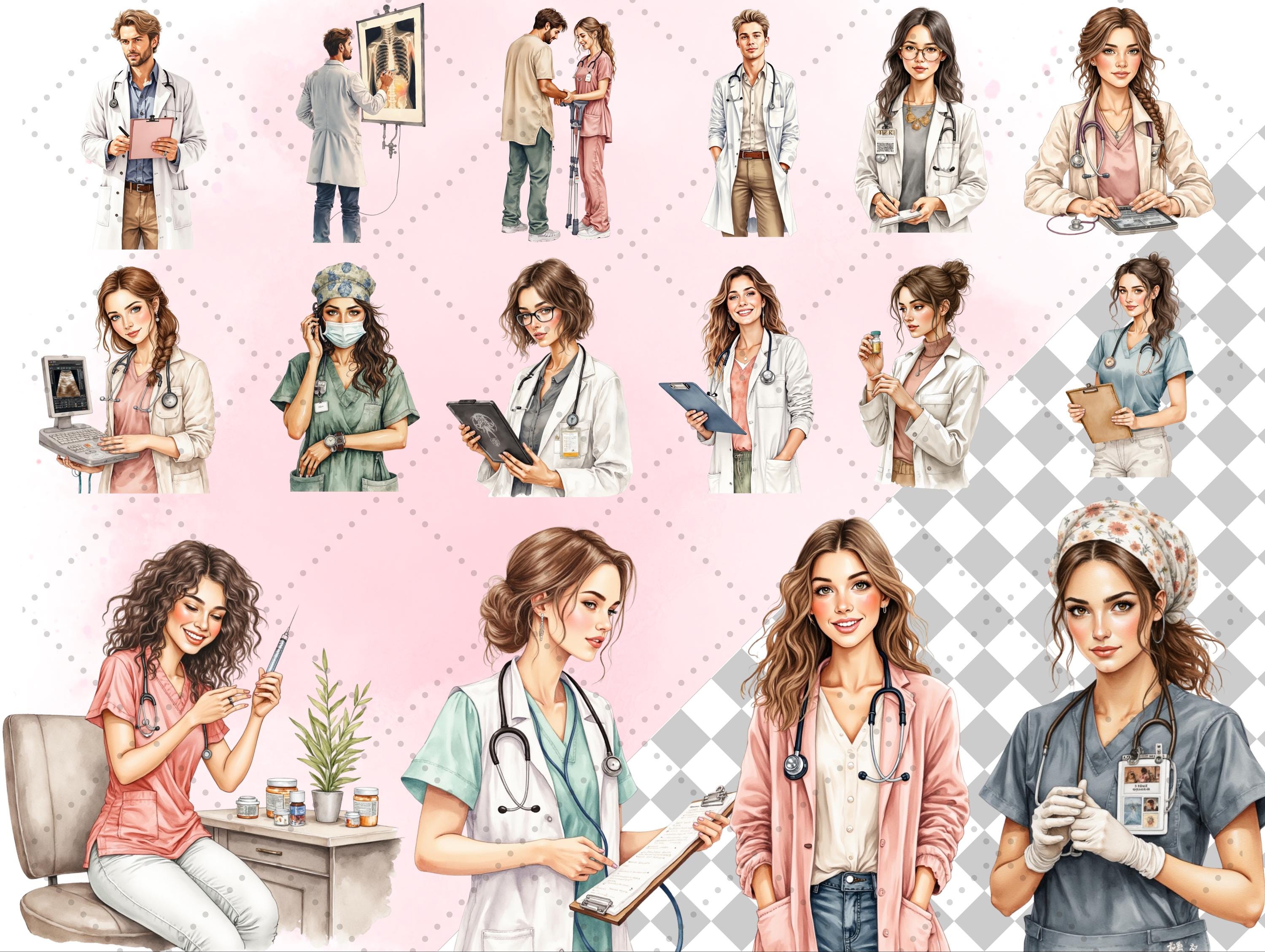 Hospital Clipart Bundle – Medical PNG Set With Doctors, Nurses ...