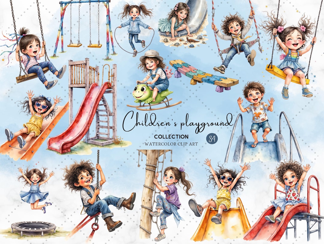 Kids Playground Clipart Bundle Colorful PNG Set With Slides,swings,see ...