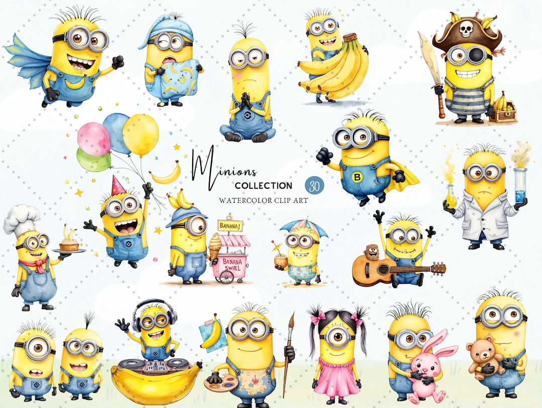 Cute Yellow Sidekick Clipart Funny Goggles-wearing Characters PNG Set ...