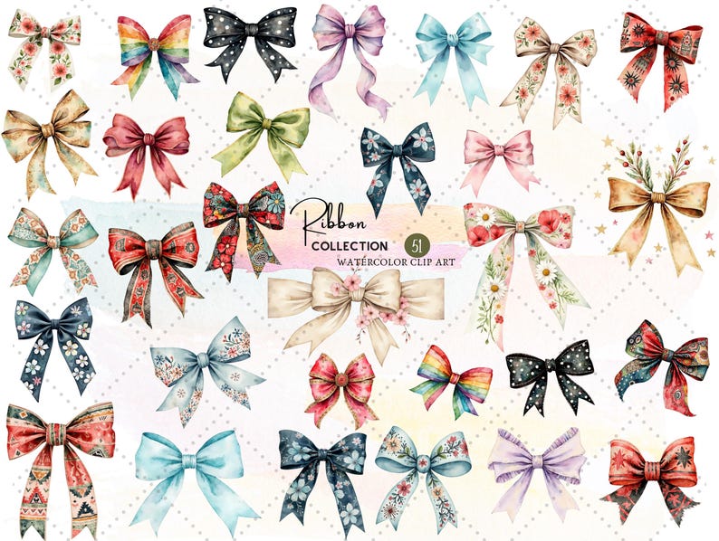 Ribbon Clipart Bundle Colorful Bows,wraps Ribbons PNG Set for Gifts ...