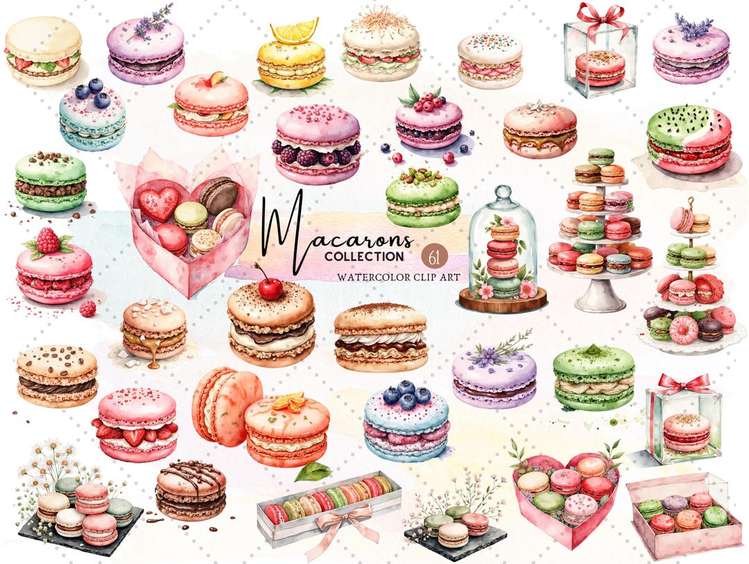 Macaron Clipart Bundle Colorful French Cookies PNG Set in Pastel Shades ...