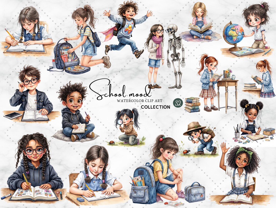 School Mood Clipart Bundle – Cute Back to School PNG Set With Notebooks ...