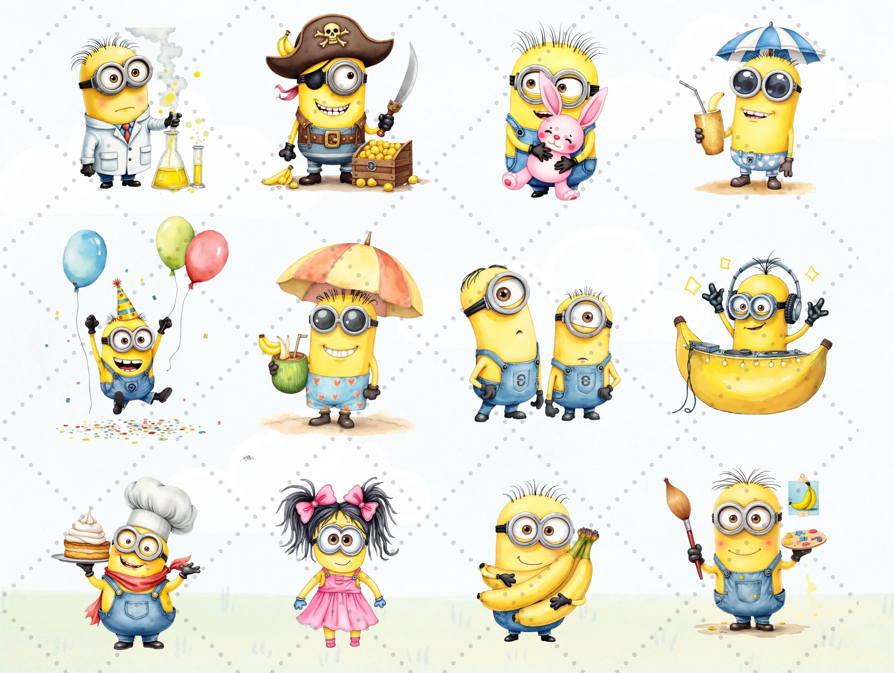 Cute Yellow Sidekick Clipart Funny Goggles-wearing Characters PNG Set ...