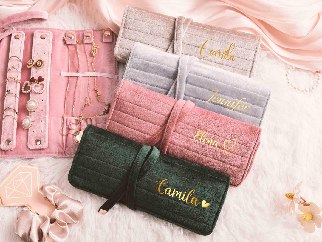 Personalized Velvet Jewelry Roll, Monogram Travel Jewelry Organizer ...