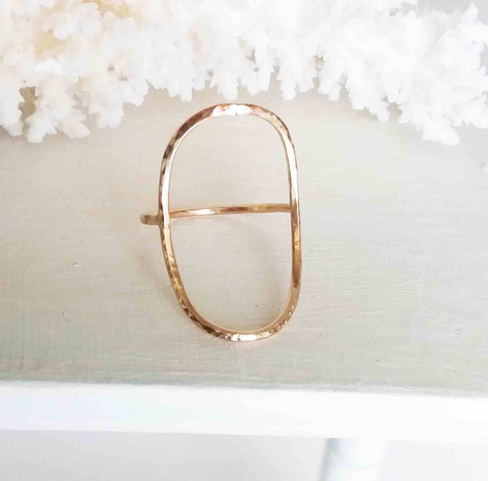 Large Open Oval Gold Ring 14k Gold Filled Hammered Ring | Etsy