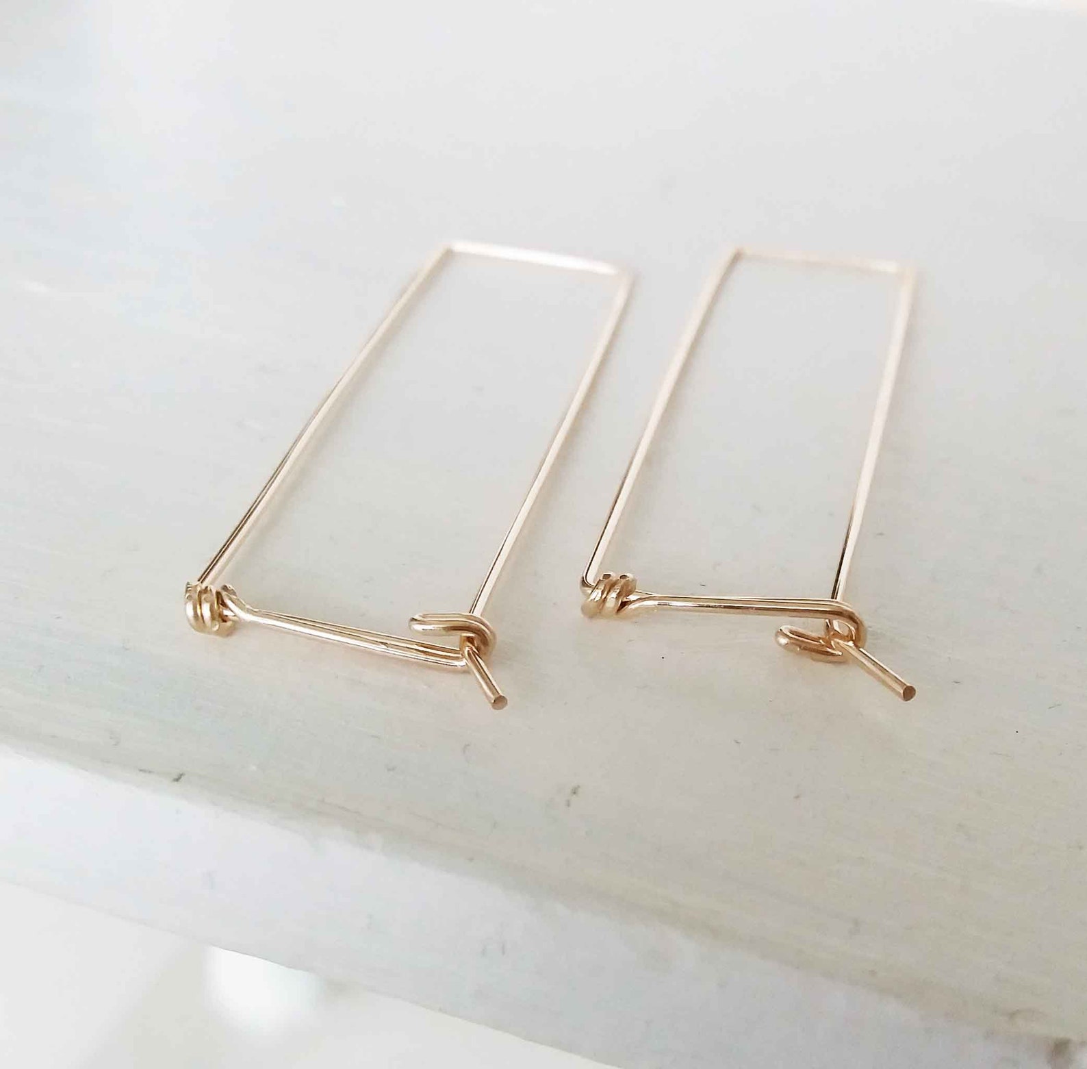 14k Gold Rectangular Hoop Earrings Rectangle Earrings Gold | Etsy