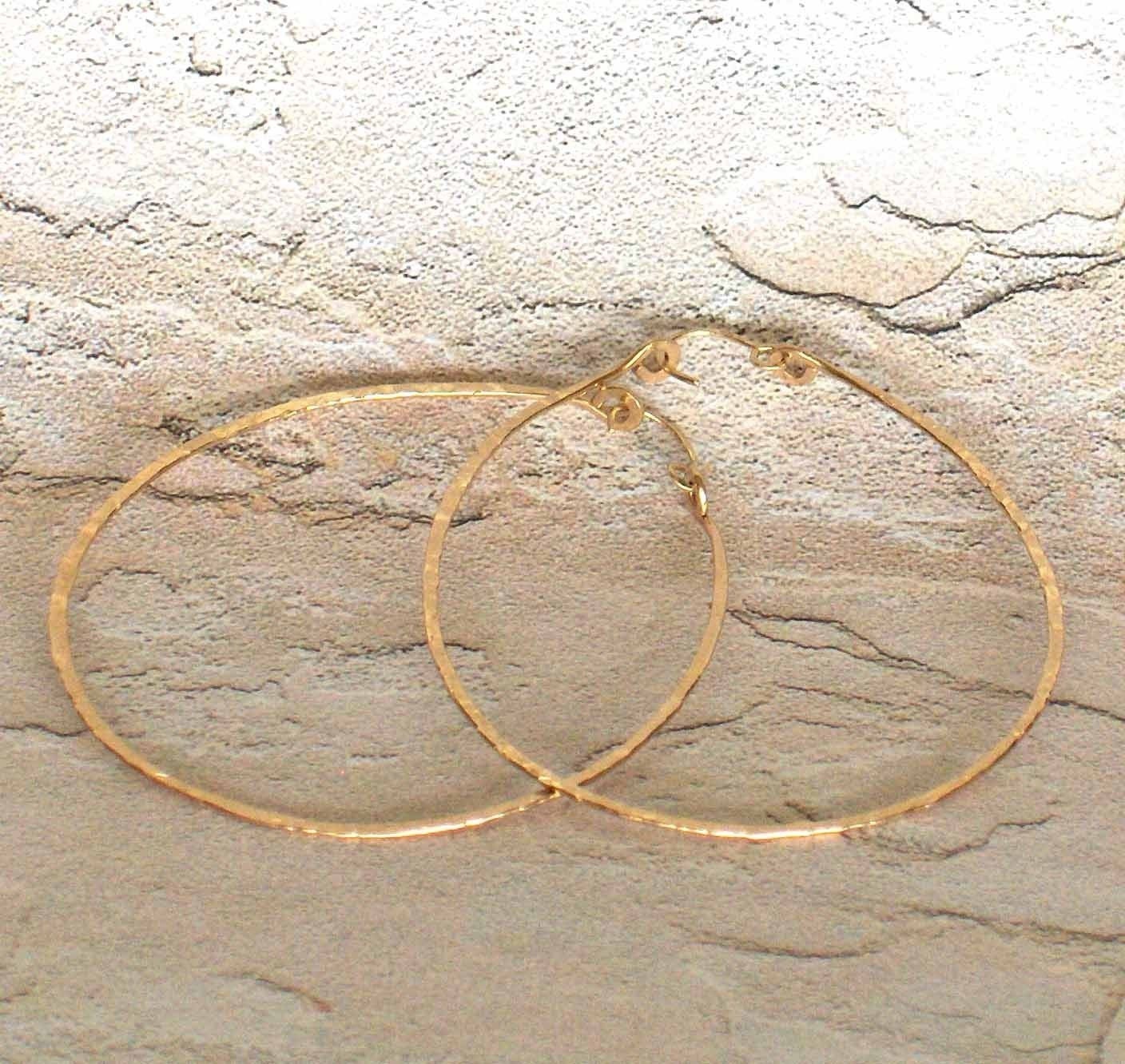 Big Round Gold Hammered Hoop Earrings 14k Gold Statement - Etsy