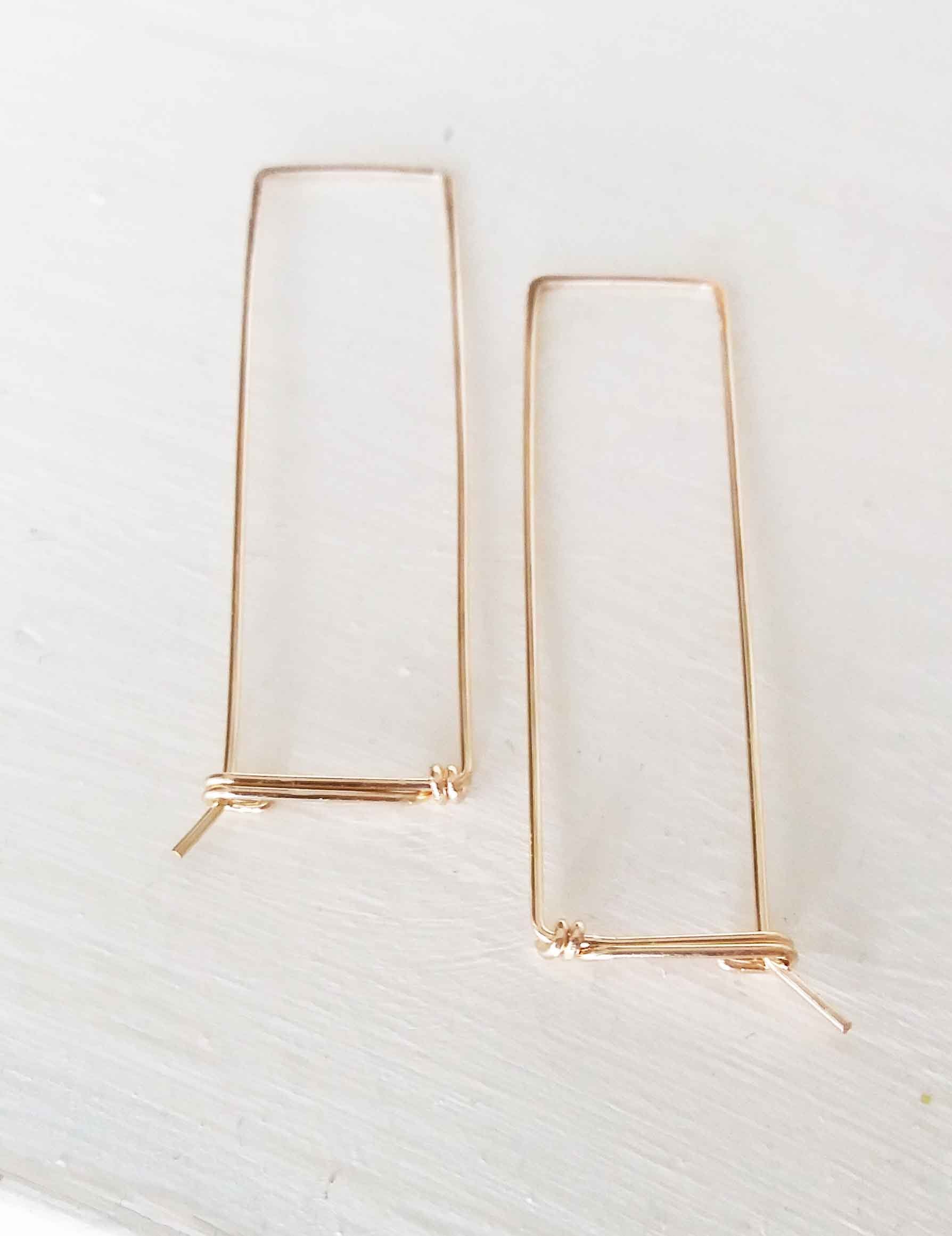 14k Gold Rectangular Hoop Earrings Rectangle Earrings Gold | Etsy