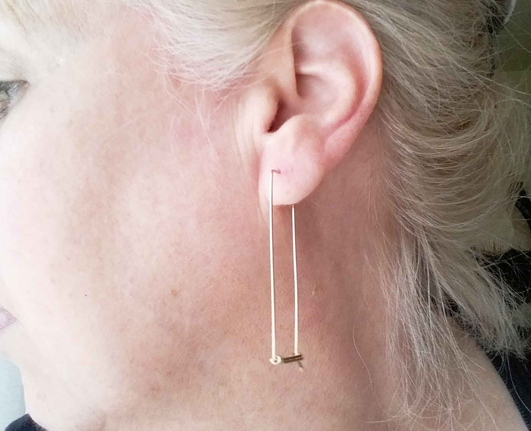 14k Gold Rectangular Hoop Earrings Rectangle Earrings Gold | Etsy