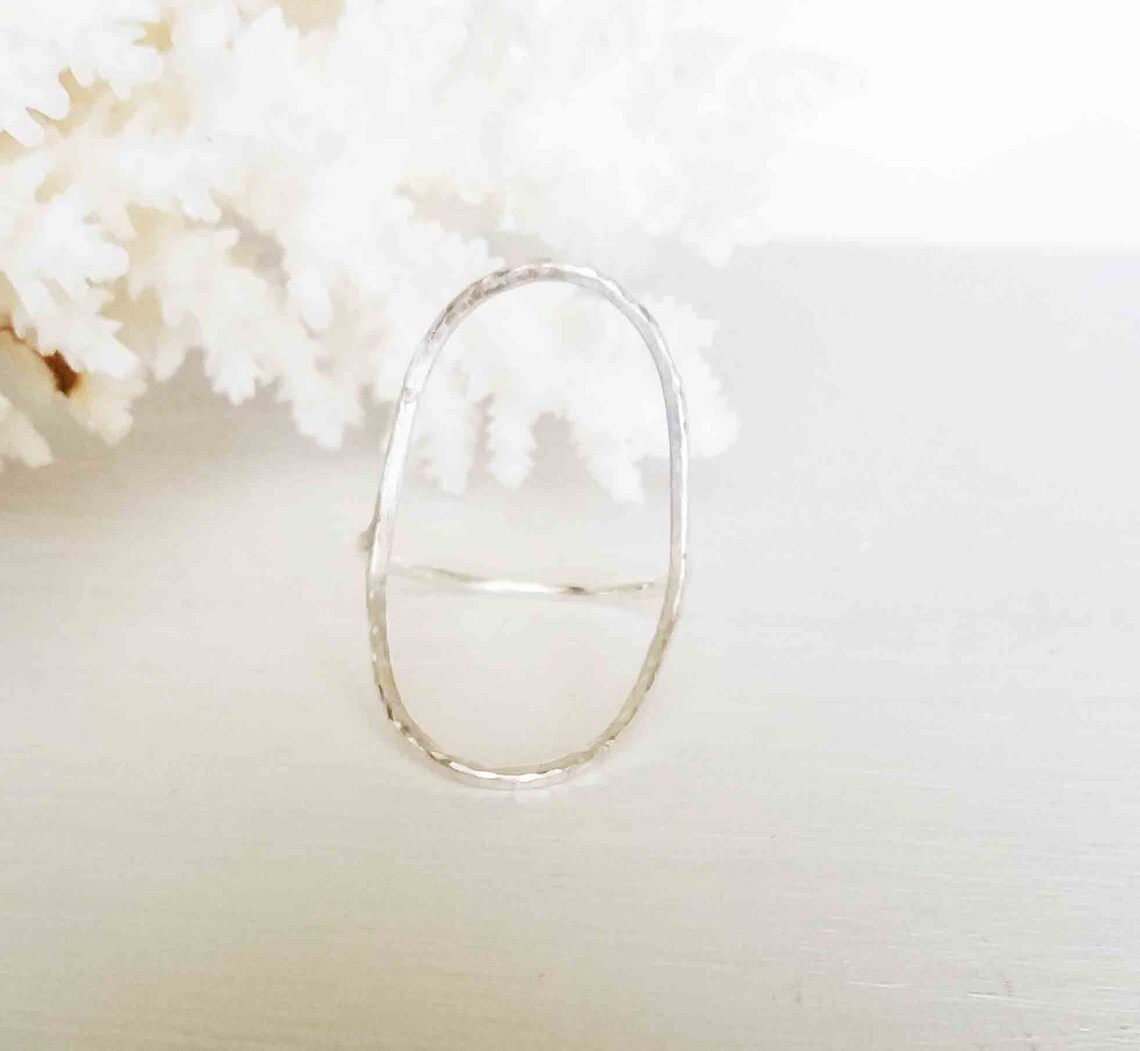 Large Oval Open Ring Sterling Silver Hammered Ring Promise | Etsy