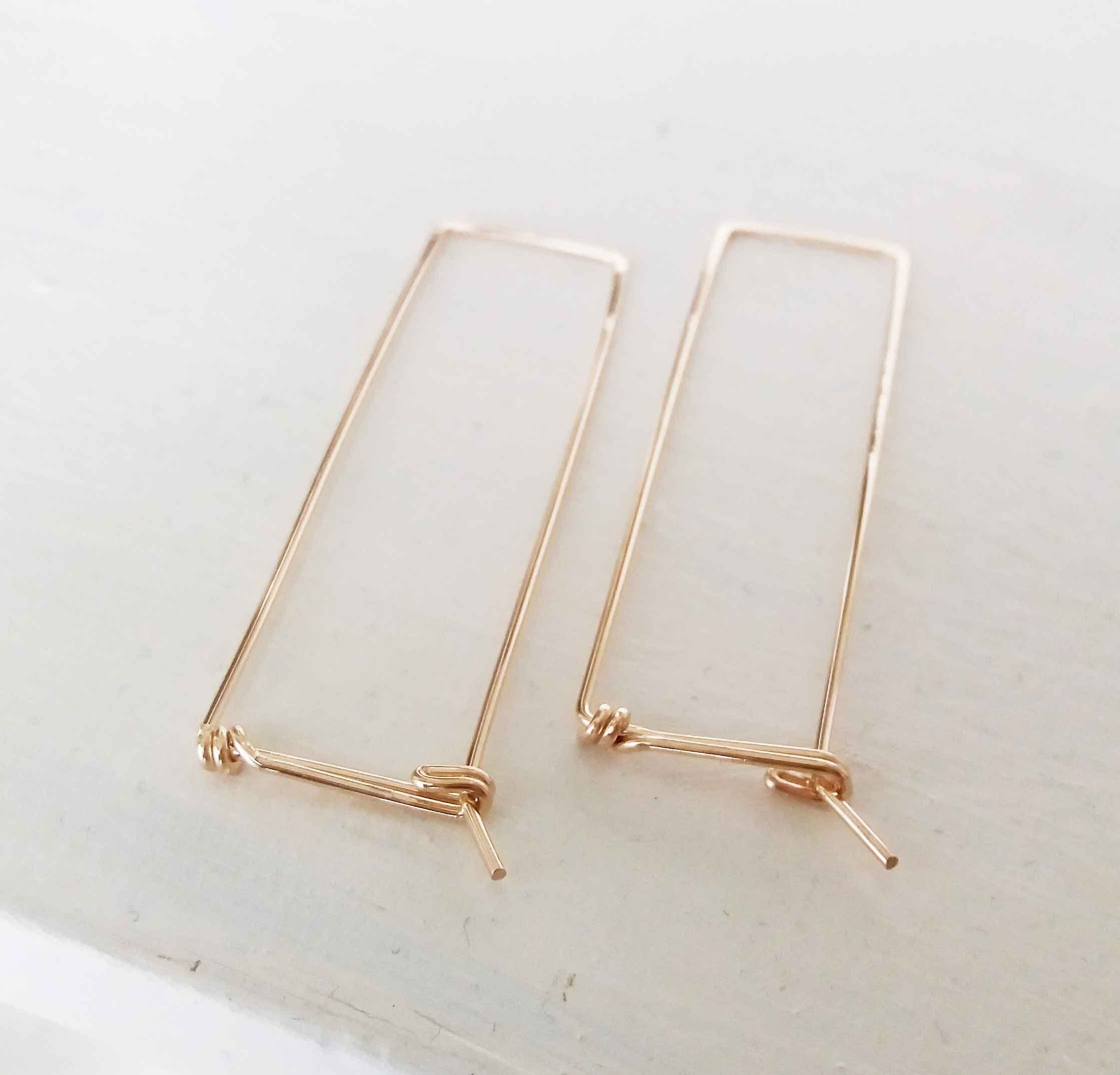 14k Gold Rectangular Hoop Earrings Rectangle Earrings Gold | Etsy