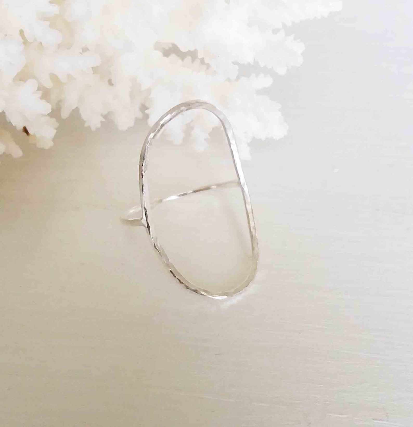 Large Oval Open Ring Sterling Silver Hammered Ring Promise | Etsy
