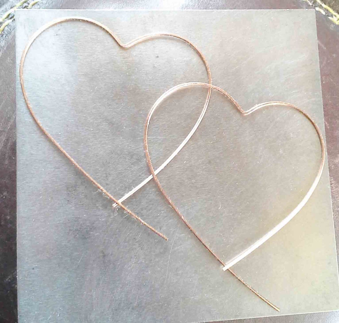 Heart Hoop Earrings, Big Heart Hoops, Open Heart Threaders, Rose Gold ...
