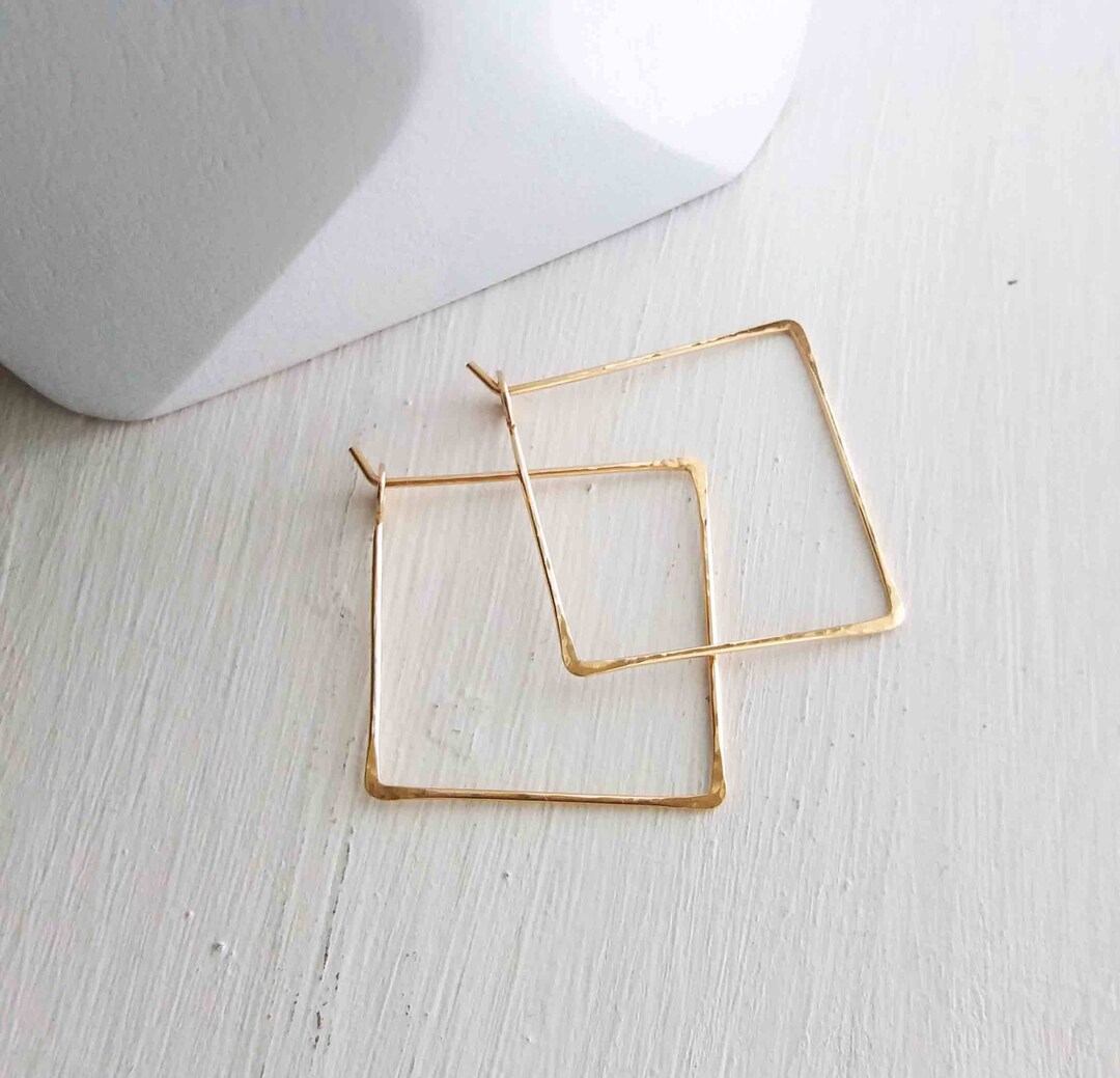 Square Hoop Earrings, Small Square Hoops, Gold Square Hoops, Rose Gold ...