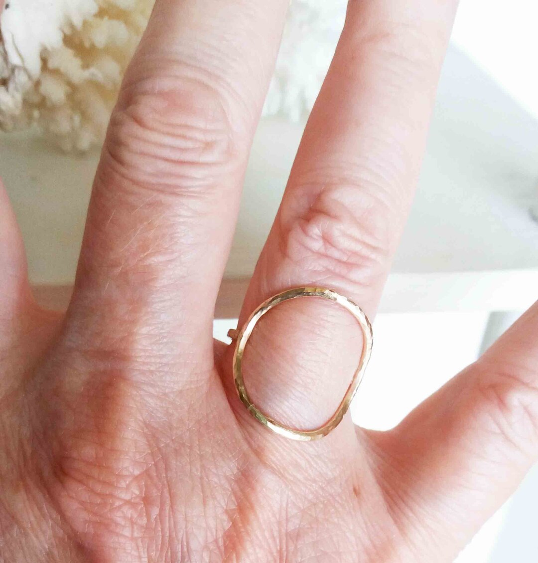 Gold Circle Ring, Open Round Ring, Big Ring, Gold Hammered Ring, Gift ...