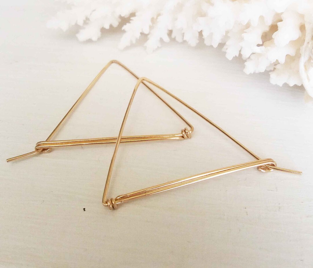 14k Gold Triangle Hoop Earrings, Triangle Earrings, Gold Hoop Earrings ...