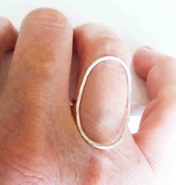 Large Oval Open Ring Sterling Silver Hammered Ring Promise | Etsy