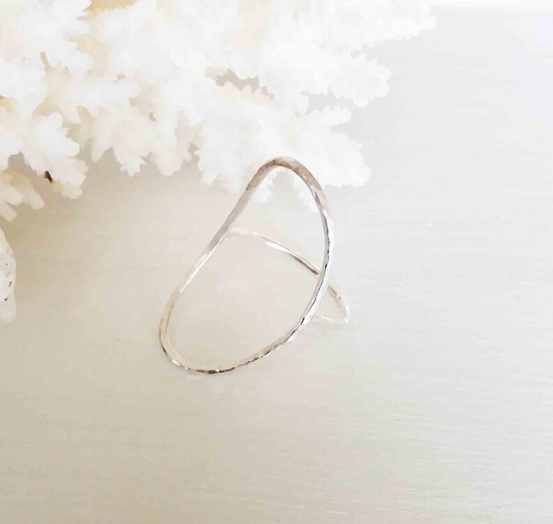 Large Oval Open Ring Sterling Silver Hammered Ring Promise | Etsy
