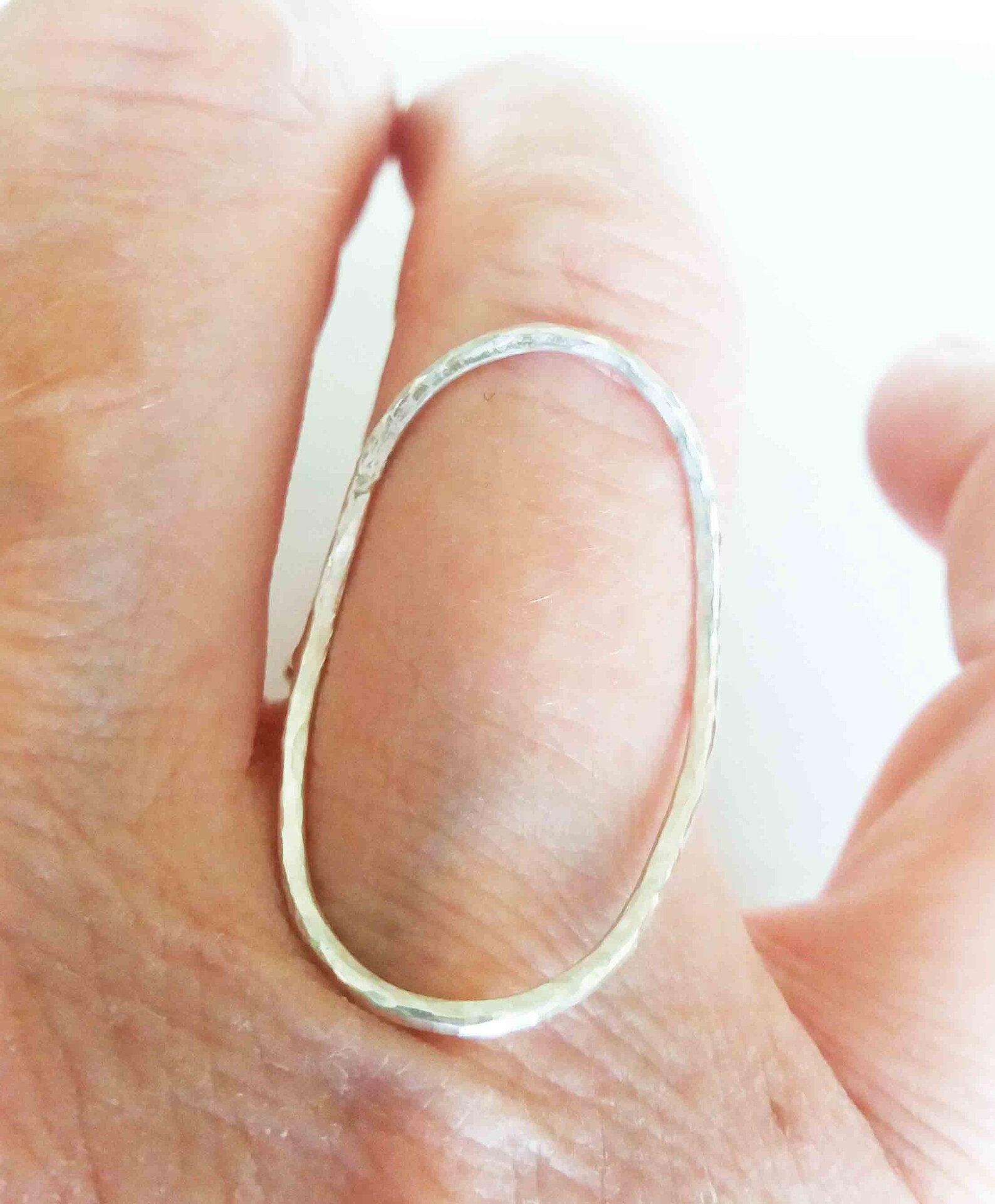 Large Oval Open Ring Sterling Silver Hammered Ring Promise - Etsy